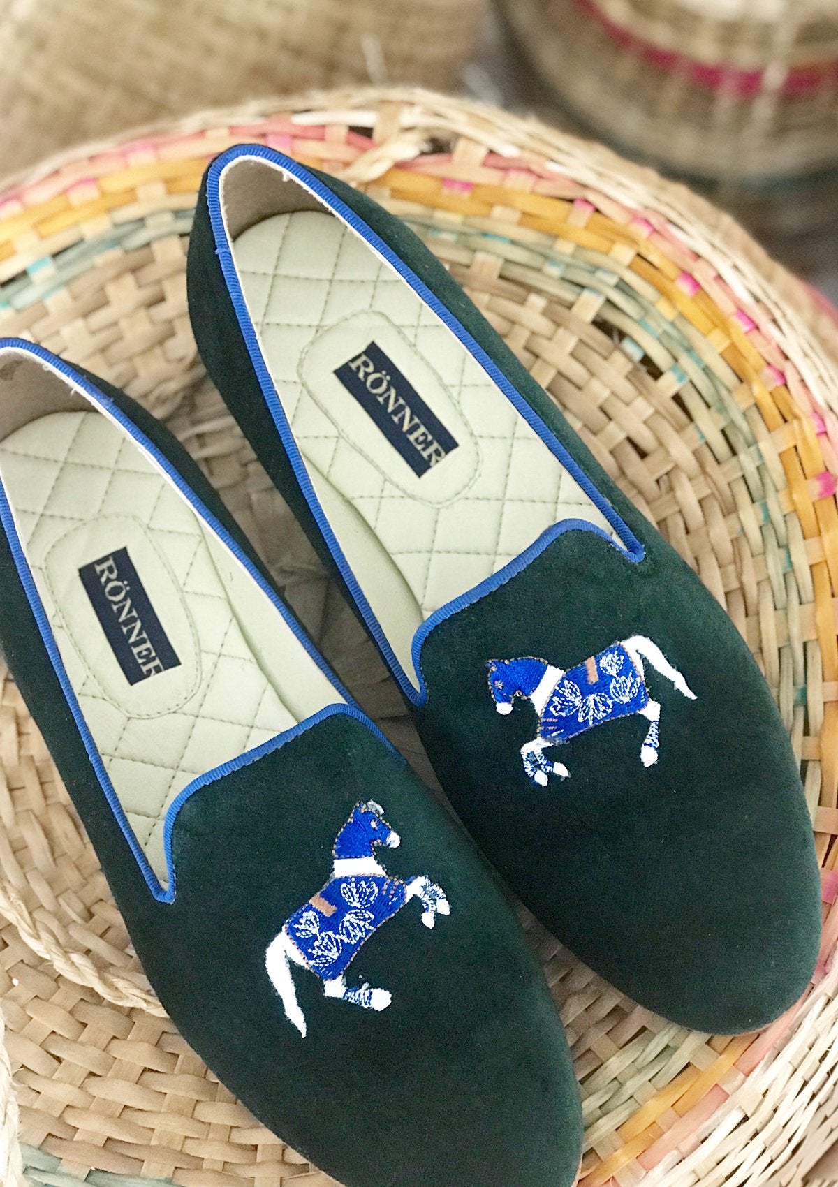 Rönner Mimosa Horse Green & Light Blue Velvet Loafer – Glaze & Gordon